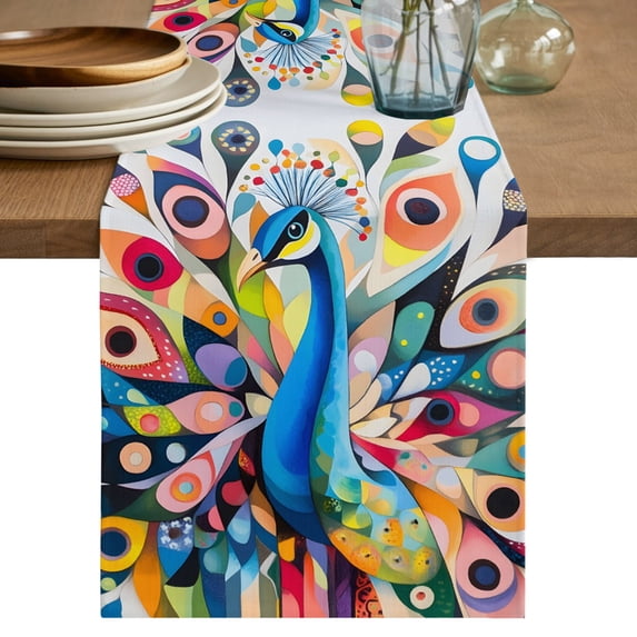 Blue Peacock Short Table Runner 60 Inches Long, Modern Chic Colorful ...