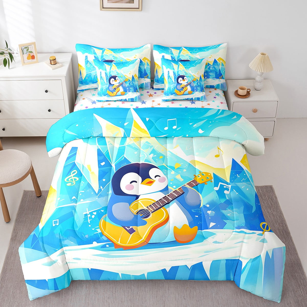 Blue Penguin Full Bedding Set 7 Pcs Teen,Cute Antarctic Animal ...