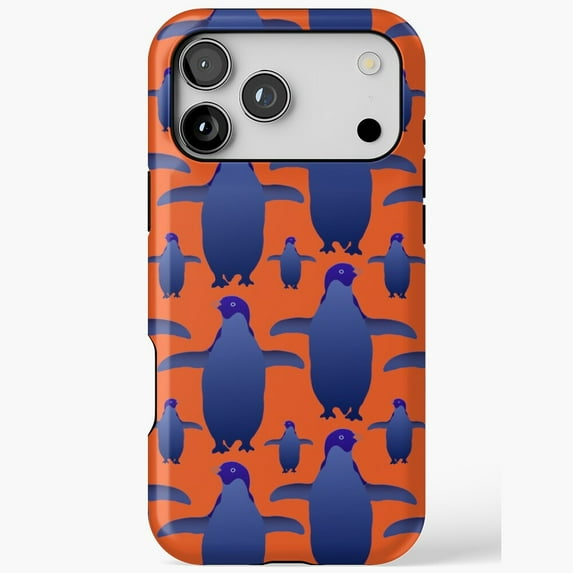 Blue Penguin Orange Background Pattern Phone Case Compatible across ...
