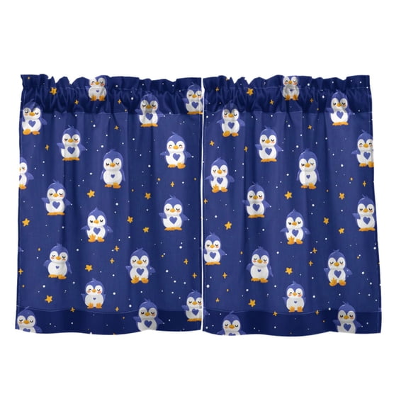 Blue Penguin Pattern Tier Curtain Set of 2 Kitchen Curtains 27x24 Inch ...