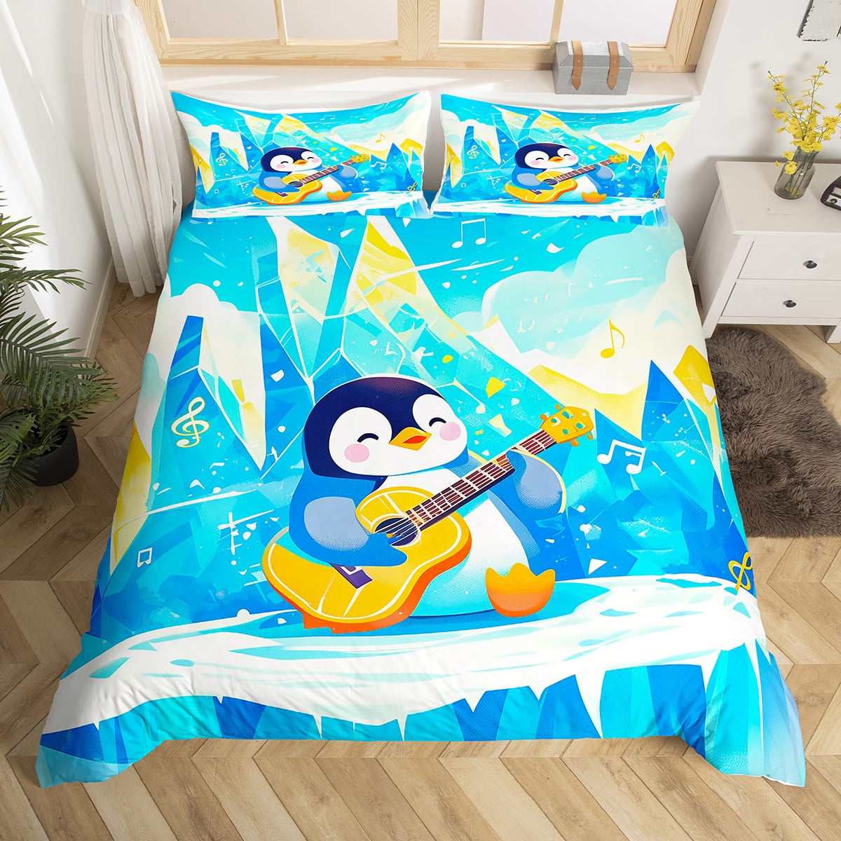 Blue Penguin Queen Comforter Cover For Kids Boys Girls Teen,Cute ...