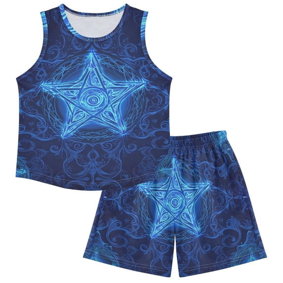 Blue Pentacles Abstract Pattern Pajamas Set Sleeveless Sleepwear Tank ...