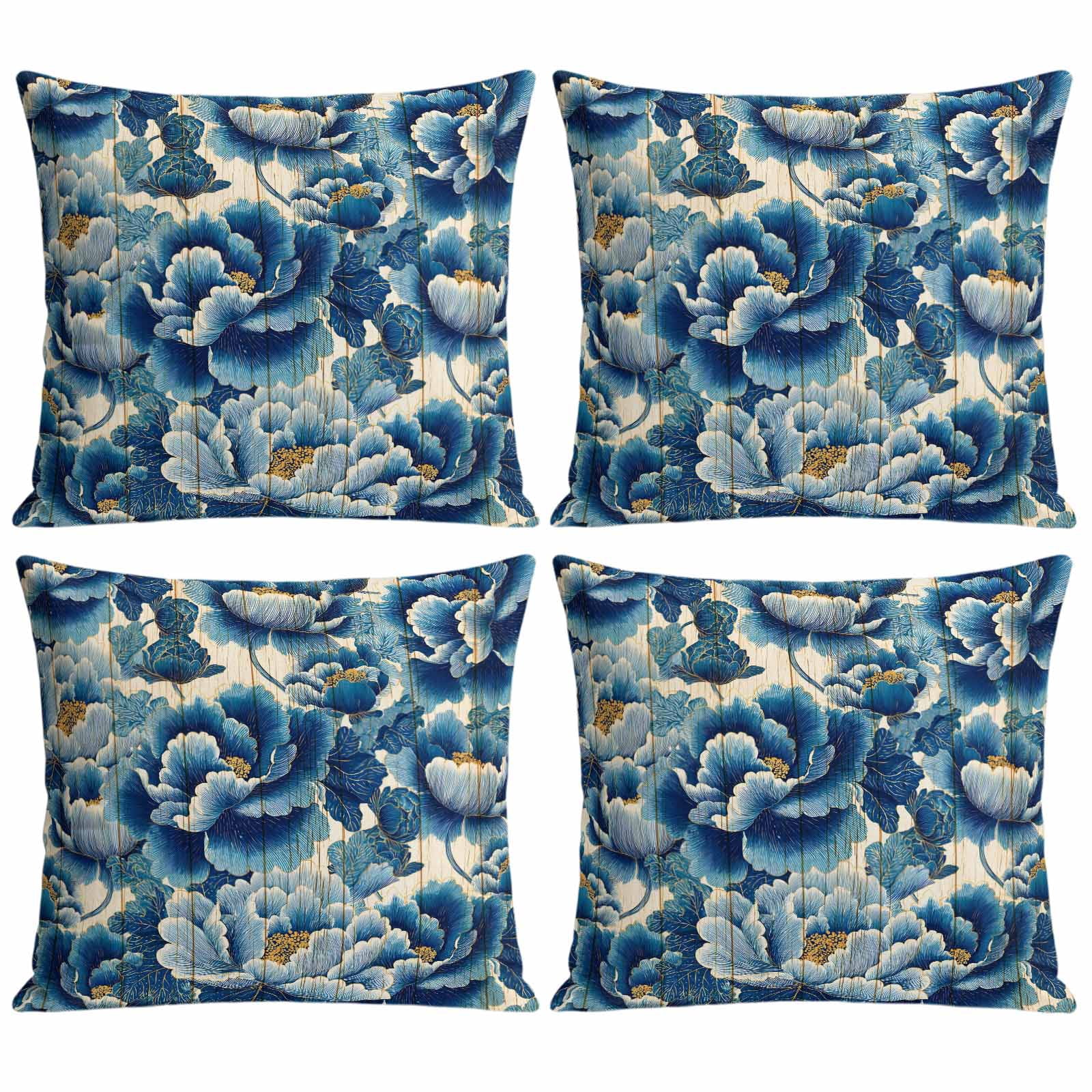 Blue Peonies Throw Pillow Covers 16 x 16 Inch Pillow Covers Set of 4 ...