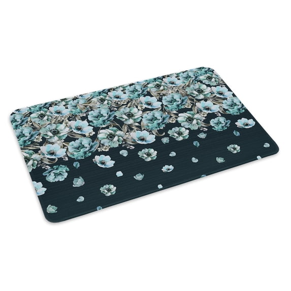 Blue Peony Floral Doormat Retro Blue Gradient Flowers Leaf Dark Green ...