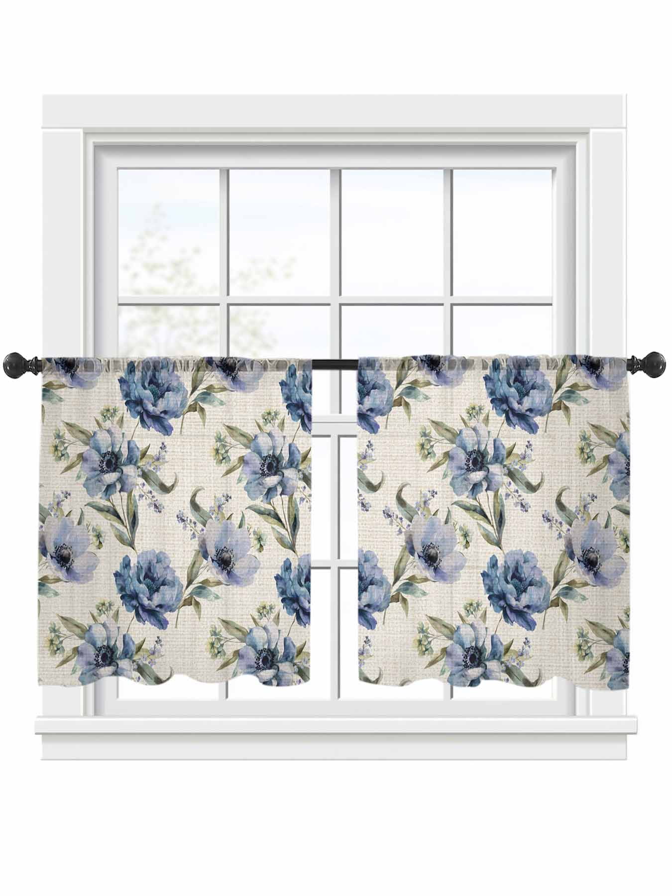 Blue Peony Sheer Curtains 2 Panels Set Watercolor Ombre Flowers Petal ...