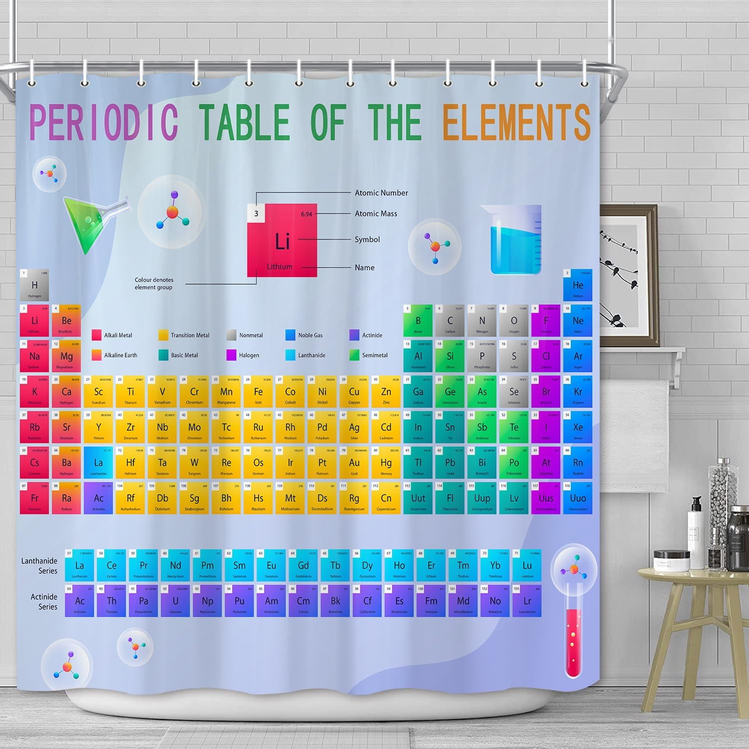 Blue Periodic Table of Elements Shower Curtain, Science Chemistry Teach ...