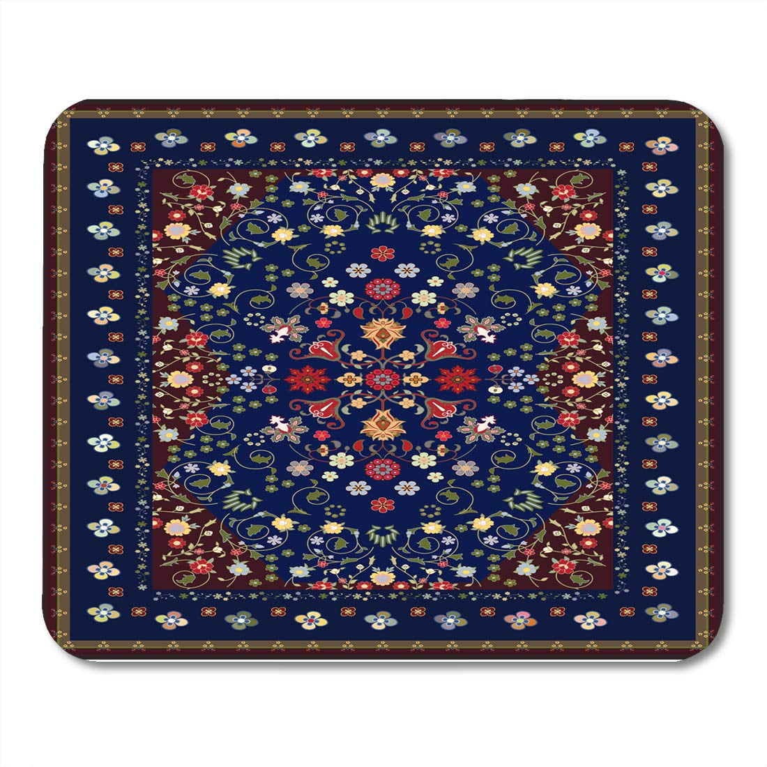 Blue Persian Floral Carpet Brown Oriental Turkish Pattern Vintage ...