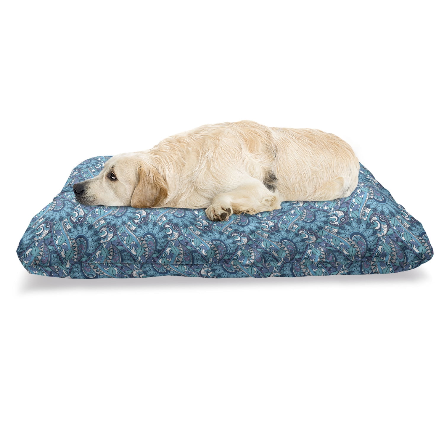 Blue Pet Bed, Hand Drawn Floral Pattern with Abstract Design Boho ...