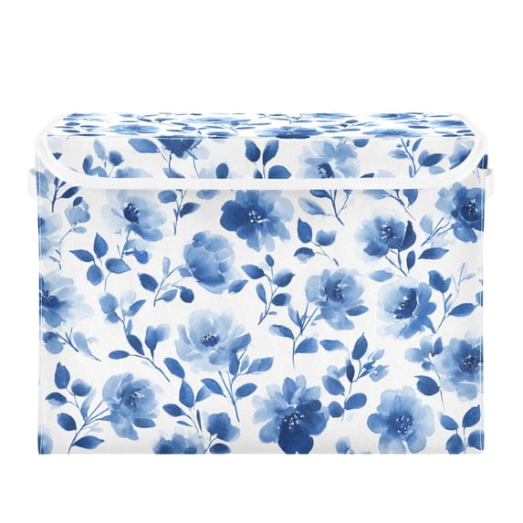 Blue Petals Leaves Elegant Syle Foldable Storage Bins with Lids Handles ...