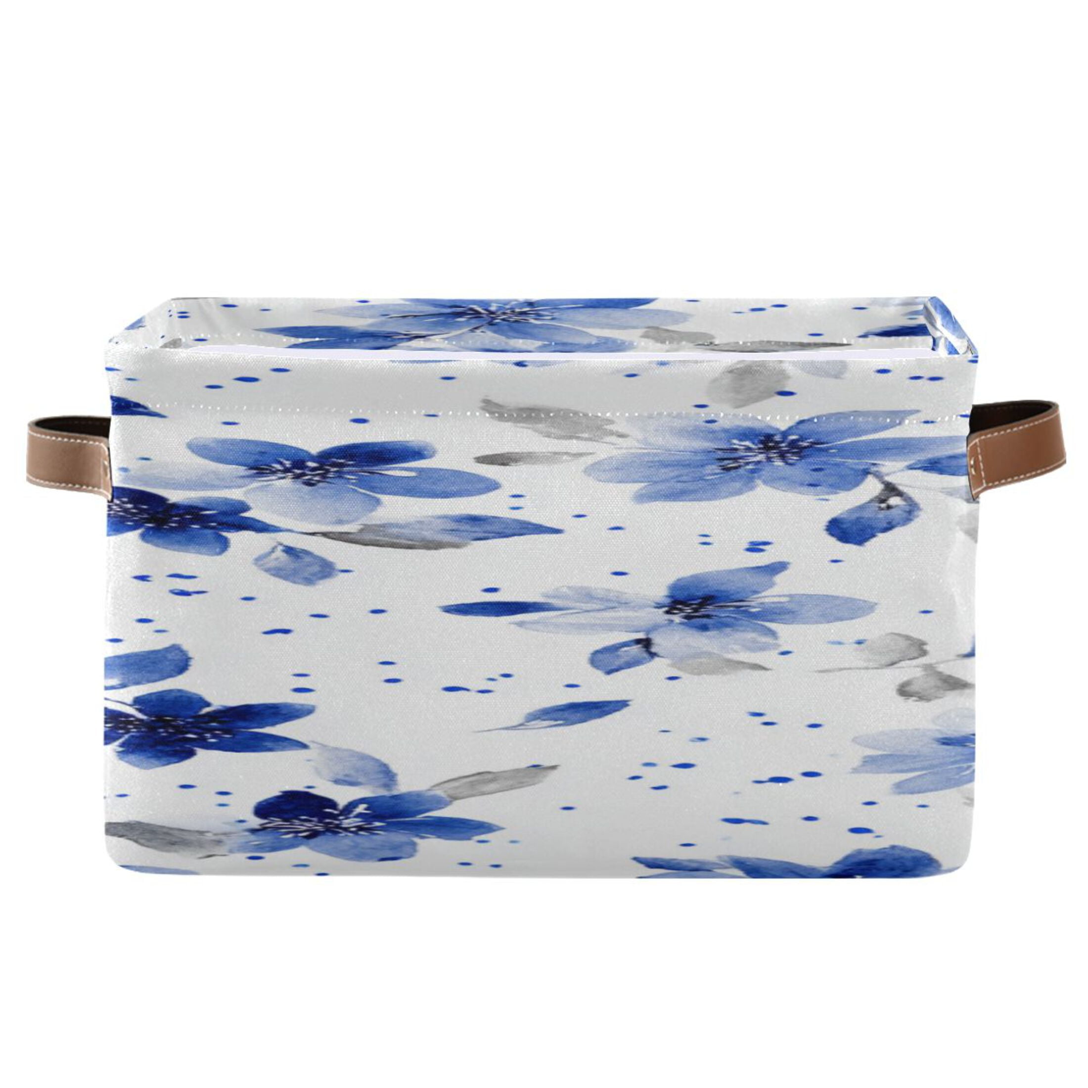 Blue Petals Watercolor Square Storage Bins with Handles Collapsible ...