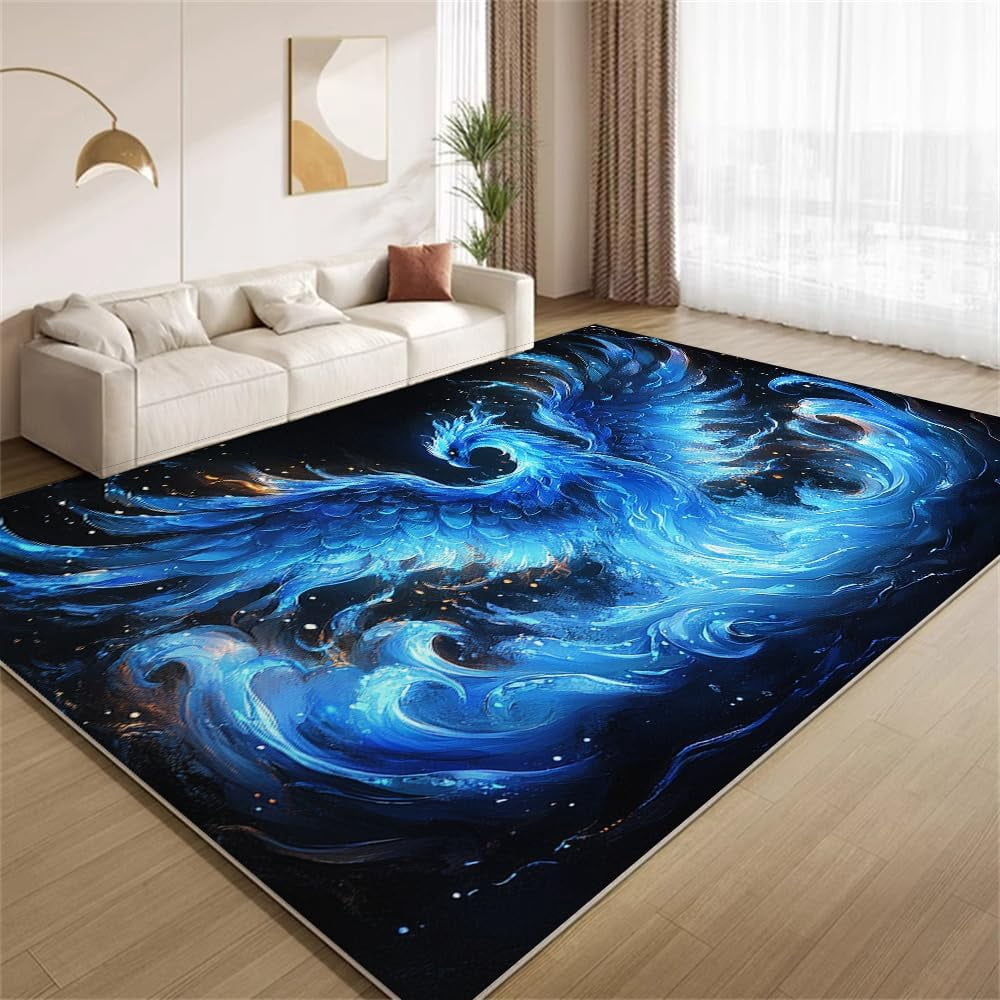 Blue Phoenix Rug 2x3ft Small Area Rugs Fantasy Water Phoenix Rugs Ultra ...
