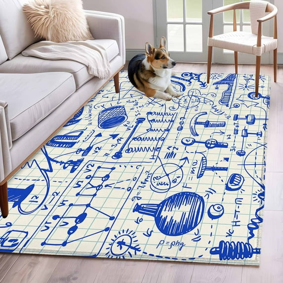 Blue Physics Area Rug 3x5 Washable Rug Non Slip Model Laboratory ...