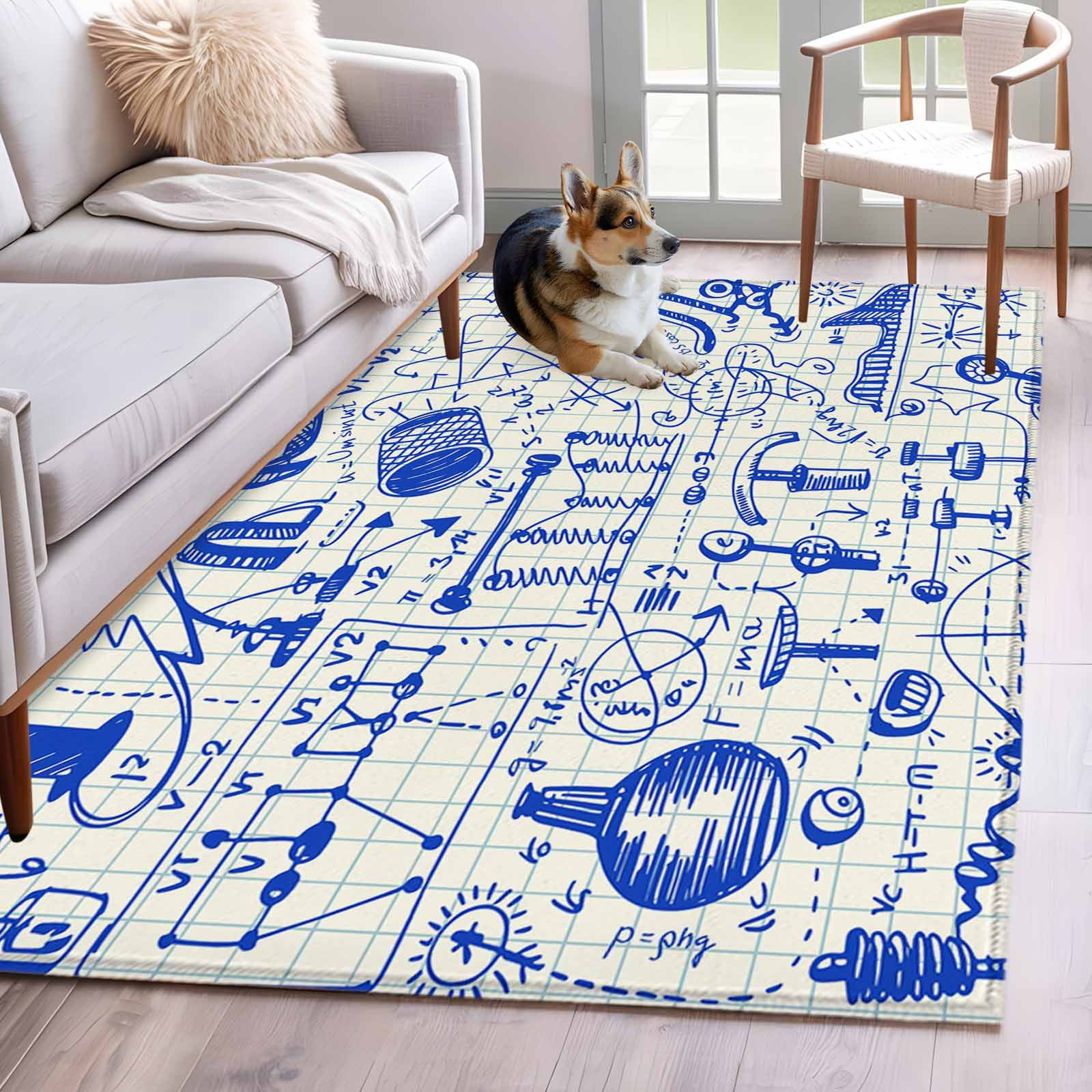 Blue Physics Area Rugs 4'x6', Washable Small Throw Rugs for Office ...