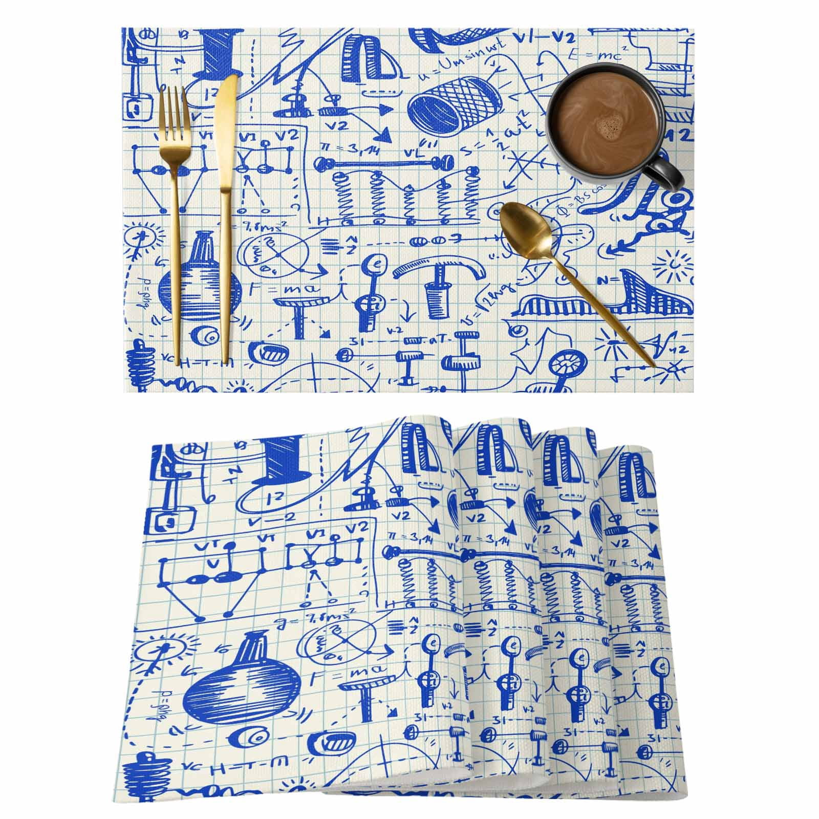 Blue Physics Placemats Set of 8, Model Laboratory Formula Equations ...