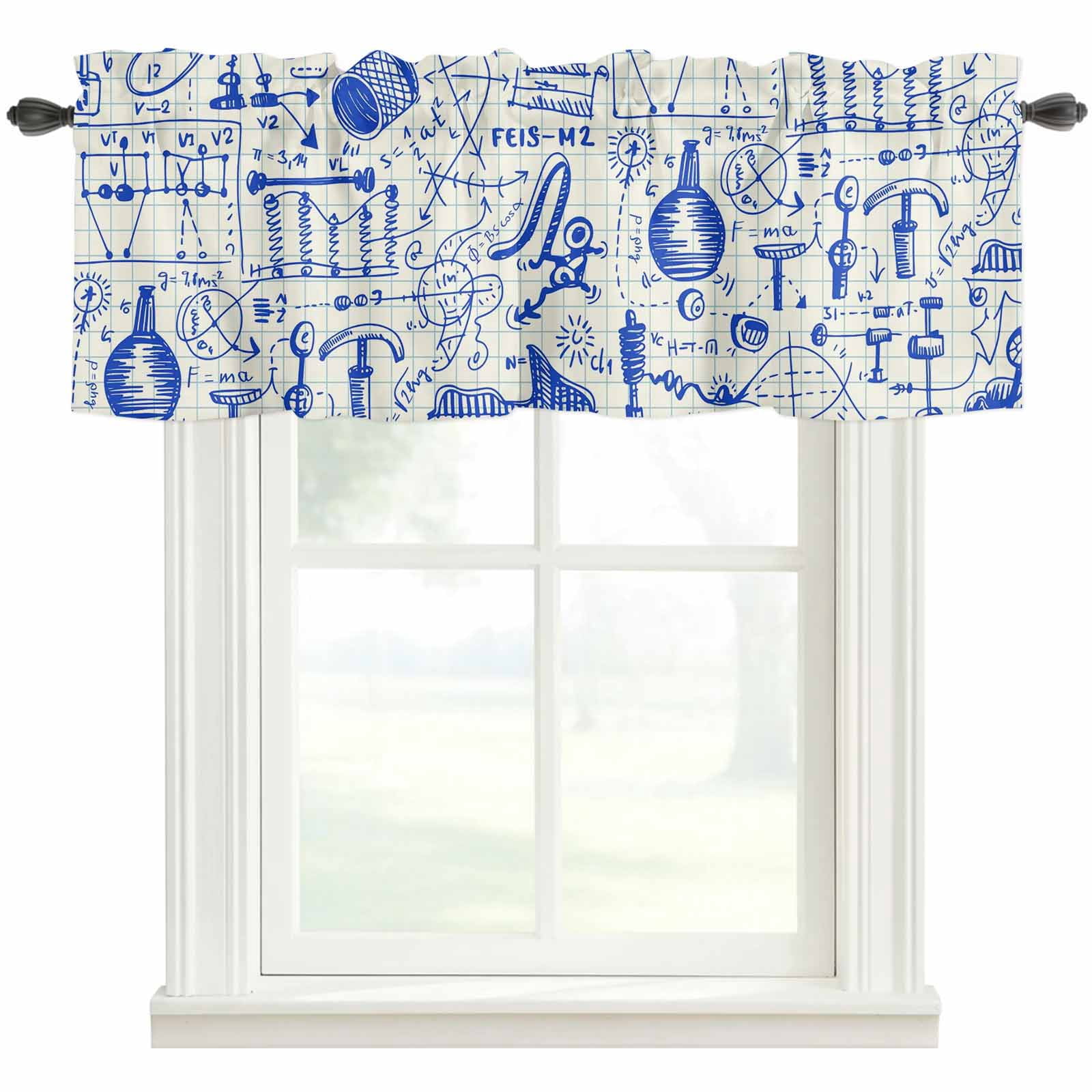 Blue Physics Rod Pocket Curtain Valance, Model Laboratory Formula ...
