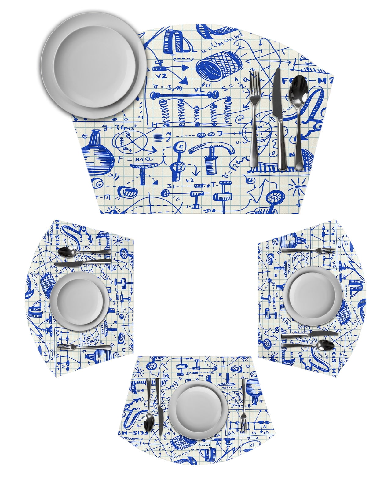Blue Physics Round Table Placemats Set of 6 Wedge Placemats, Model ...