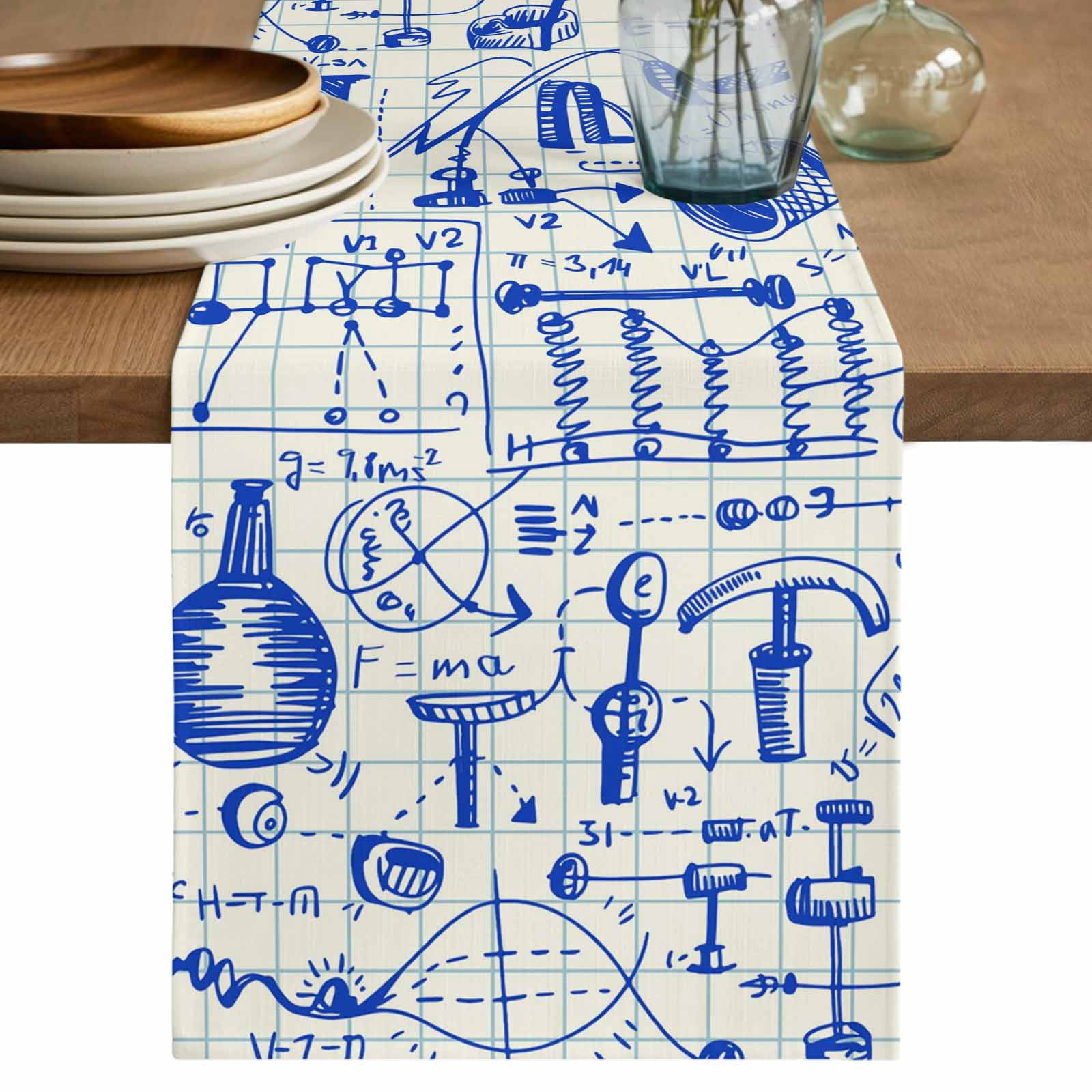 Blue Physics Table Runner 36 Inches, Model Laboratory Formula Equations ...