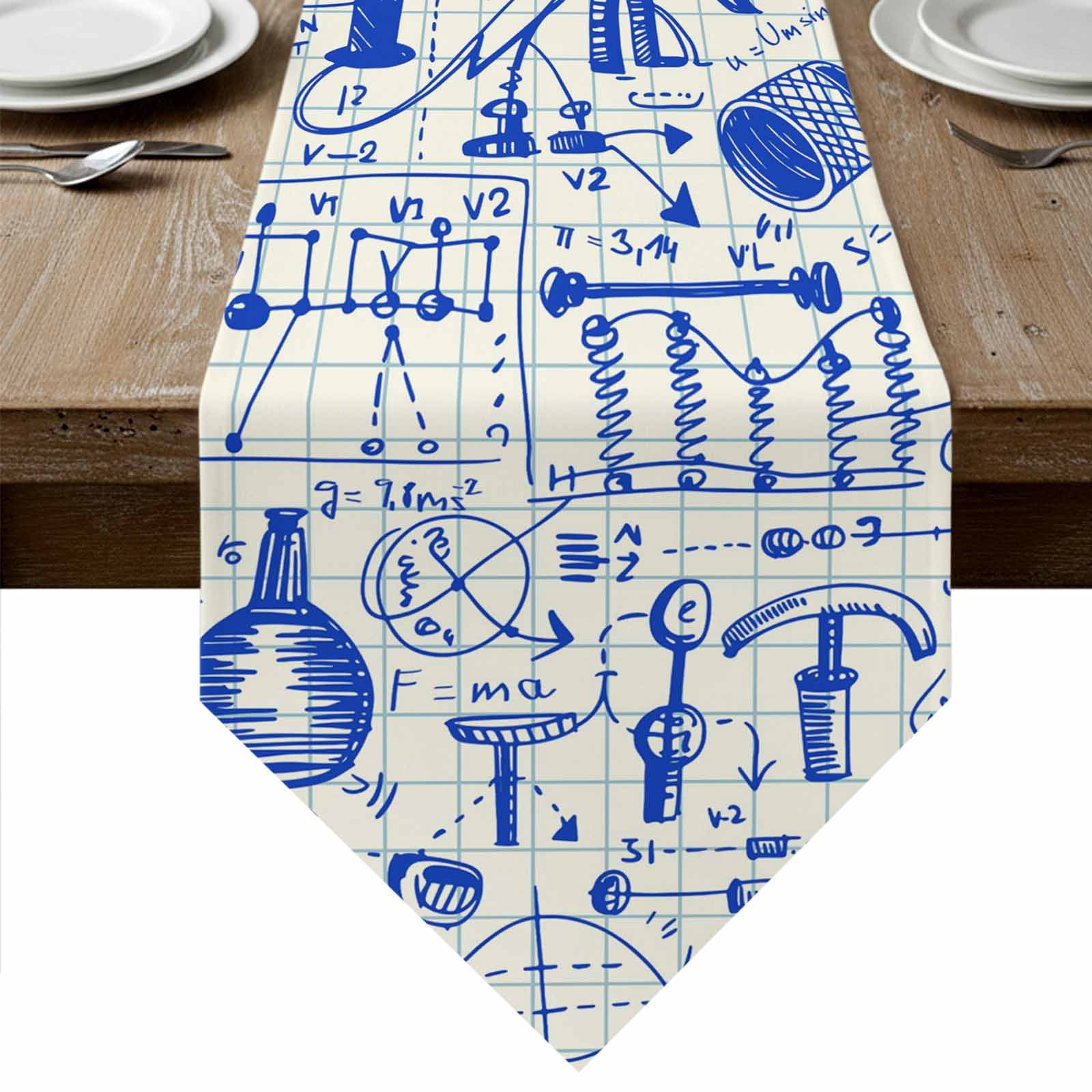 Blue Physics Table Runner Linen Burlap Table Runner 36 Inches Small ...