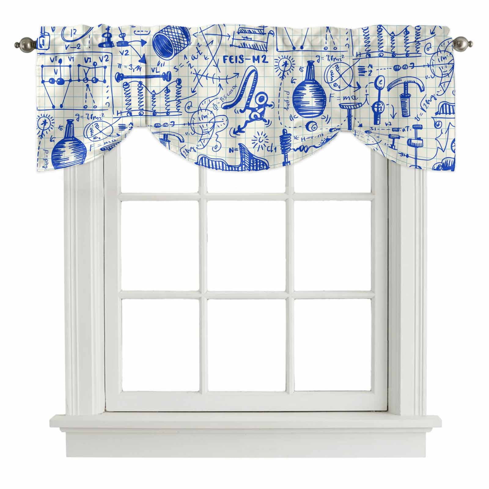 Blue Physics Tie Up Valance Curtains for Windows, Kitchen Curtains ...