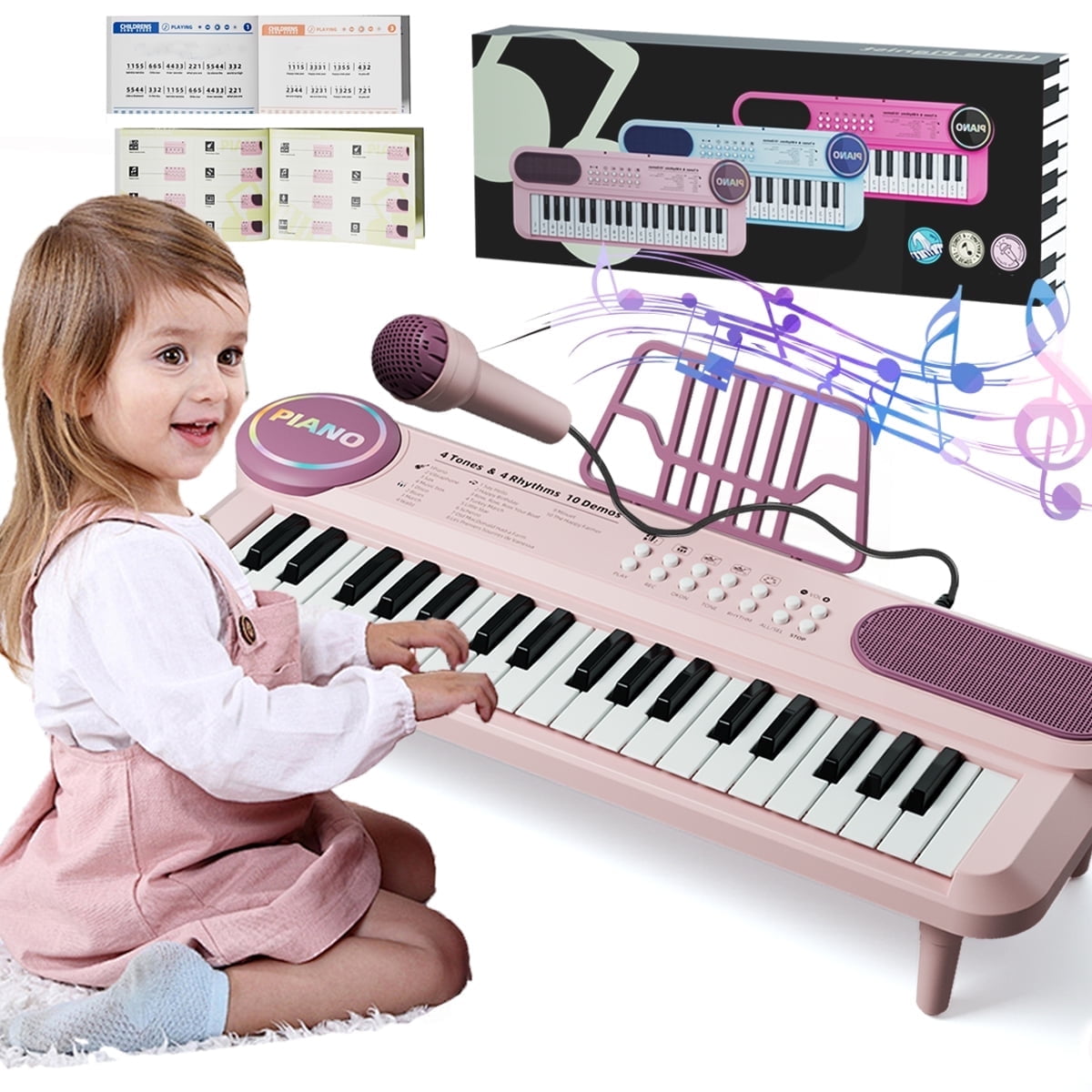 Kids Pink Piano Toy for Girls, 37 Keys Portable Electronic Keyboards ...