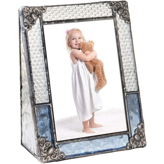 Blue Picture Frame Vintage Stained Glass 2 1/2 x 3 1/2 School Photo J ...