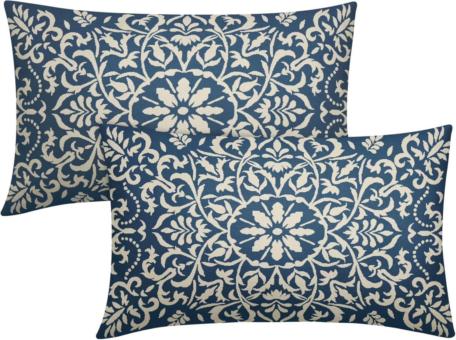 Blue Pillow Covers 12x20 Set of 2 Blue Cream Bohemian Ethnic Carpet ...
