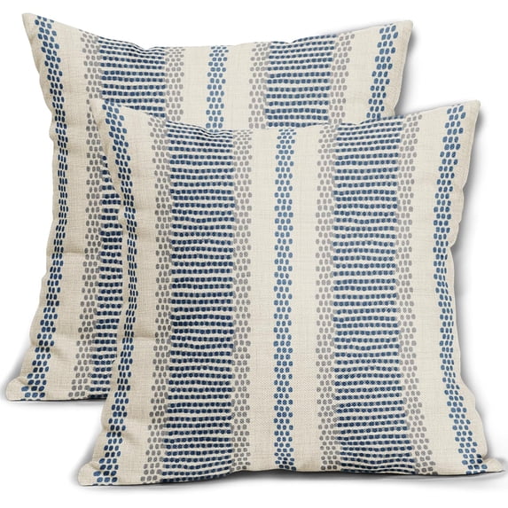 Blue Pillow Covers 20x20 Set of 2 Gray Grey Dot Print Striped ...