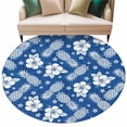 Blue Pineapple Floral Round Rug 5ft Washable Circle Kitchen Rugs Non ...