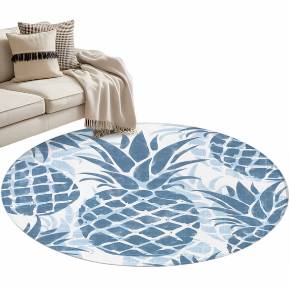 Blue Pineapple Round Rug 4ft Washable Circle Entryway Rugs Non Slip ...