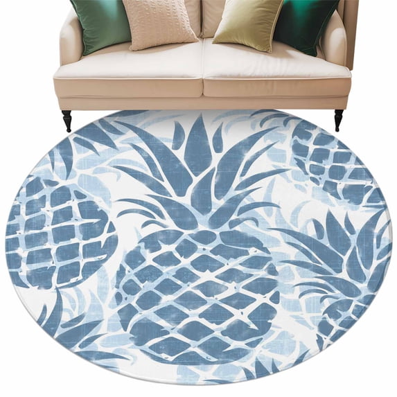 Blue Pineapple Round Rug 5ft Washable Circle Kitchen Rugs Non Slip ...