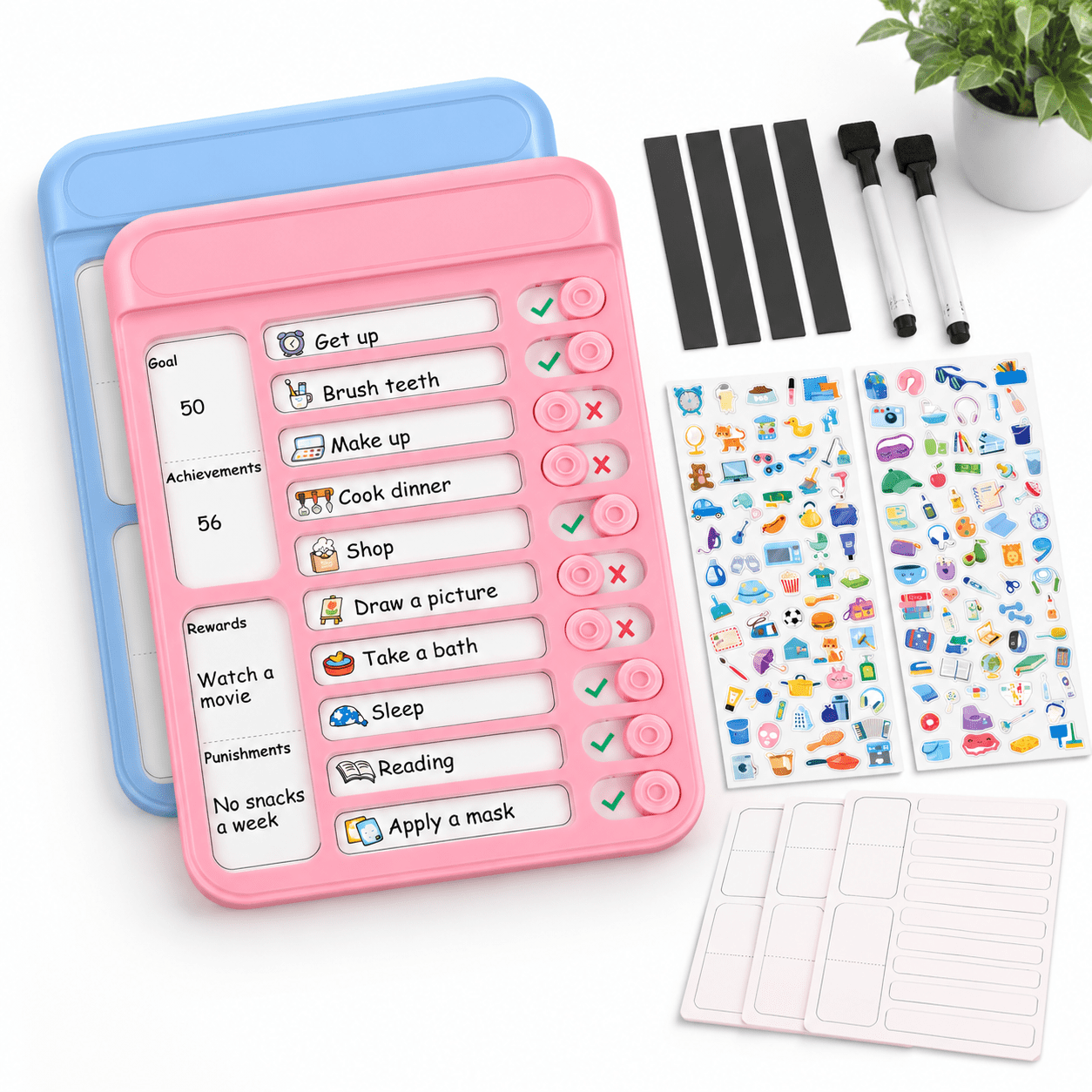 Blue & Pink 2-Pack Dry Erase Chore Chart Task Schedule Board For Home ...