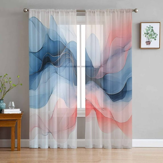 Blue Pink Abstract Art Sheer Curtains 108 Inch Length 2 Panels Set for ...
