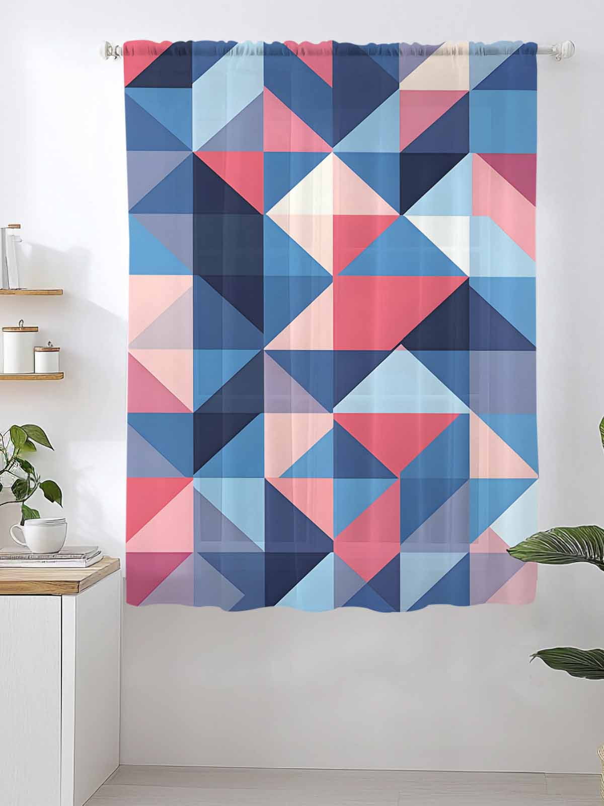 Blue Pink Abstract Sheer Curtains 72 Inch Long 1 Panel Geometric Modern ...