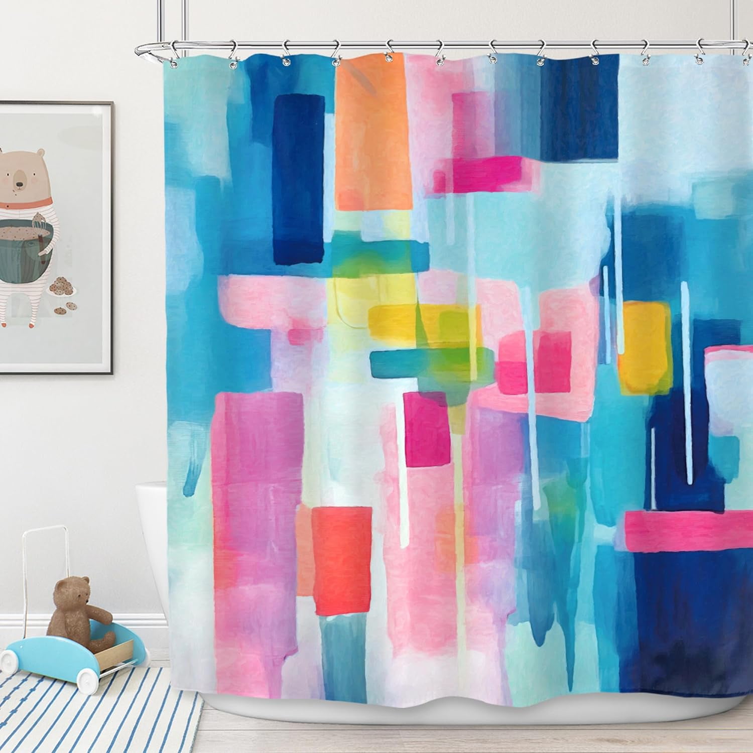 Blue and Pink Abstract Shower Curtain Watercolor Modern Contemporary ...