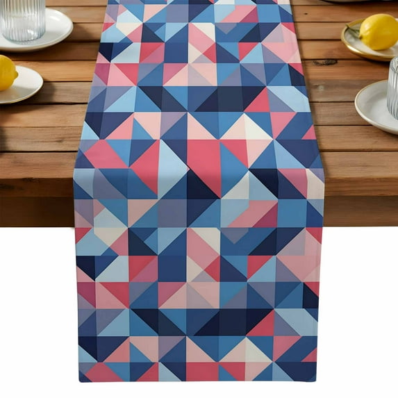 Blue Pink Abstract Table Runner, Geometric Modern Art Kitchen Table ...