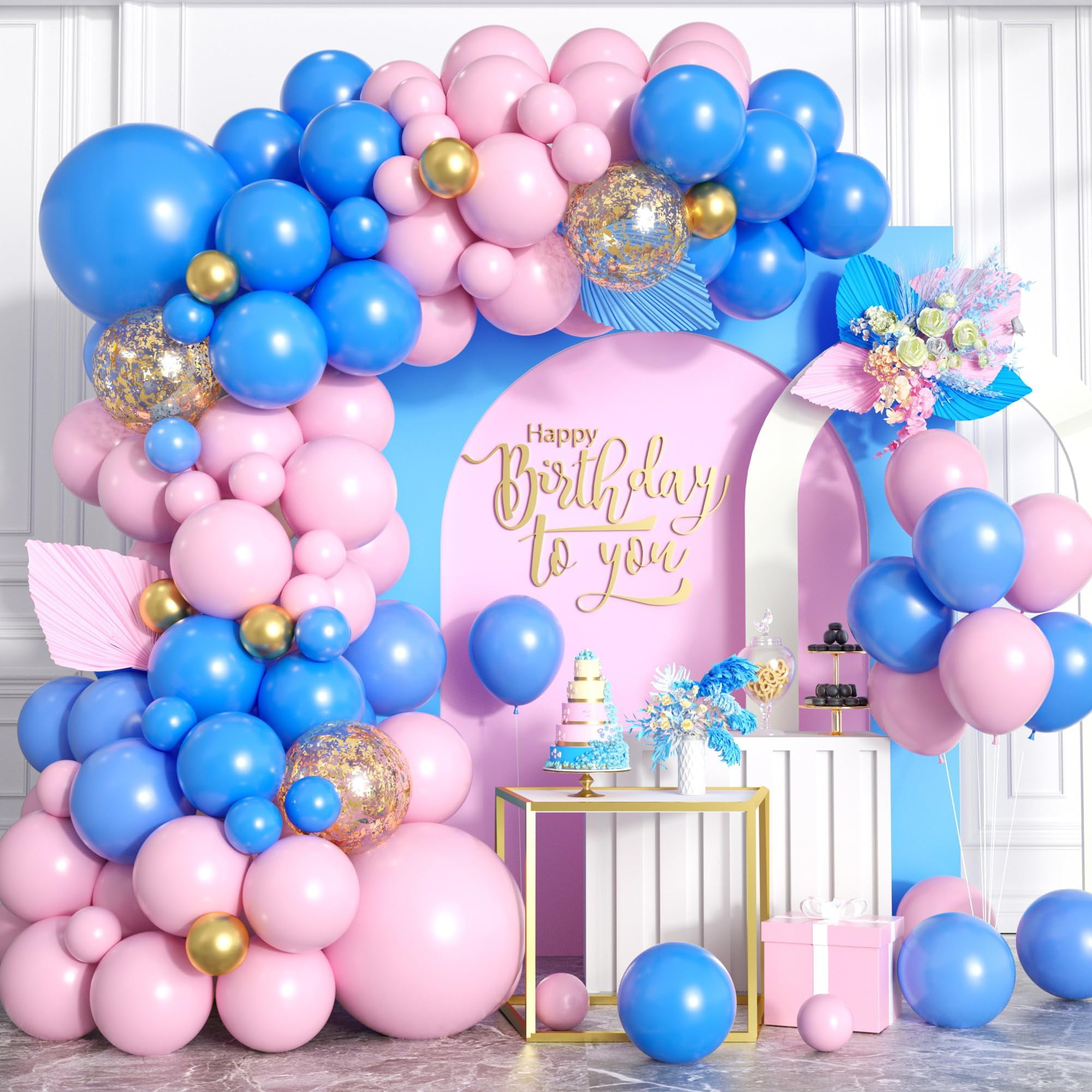 Blue Pink Balloon Arch, Blue Maca MTN1 Pink Latex Matte Blue Pastel ...