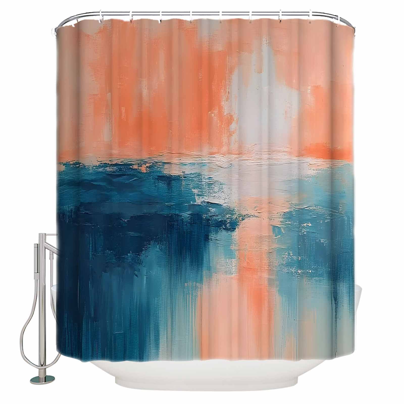 Blue Pink Bathroom Shower Curtains with 12 Hooks Polyester Waterproof ...