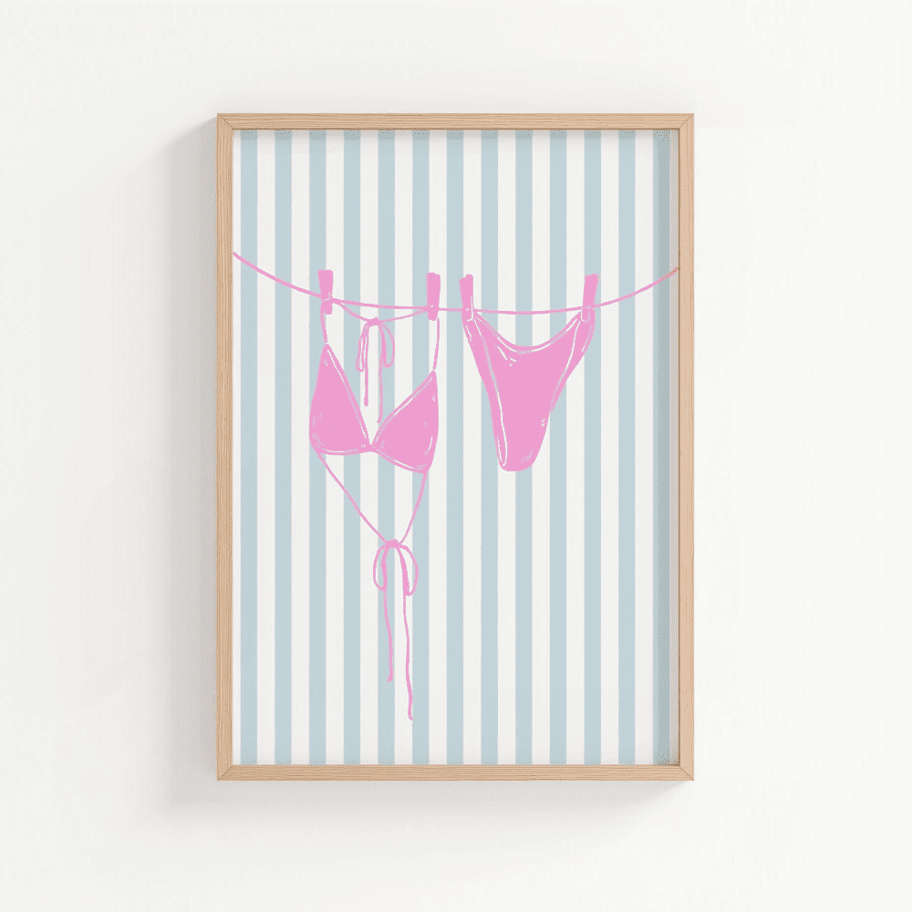 Blue Pink Bikini Coastal Summer Poster, Poster Home Decor, Poster Only ...