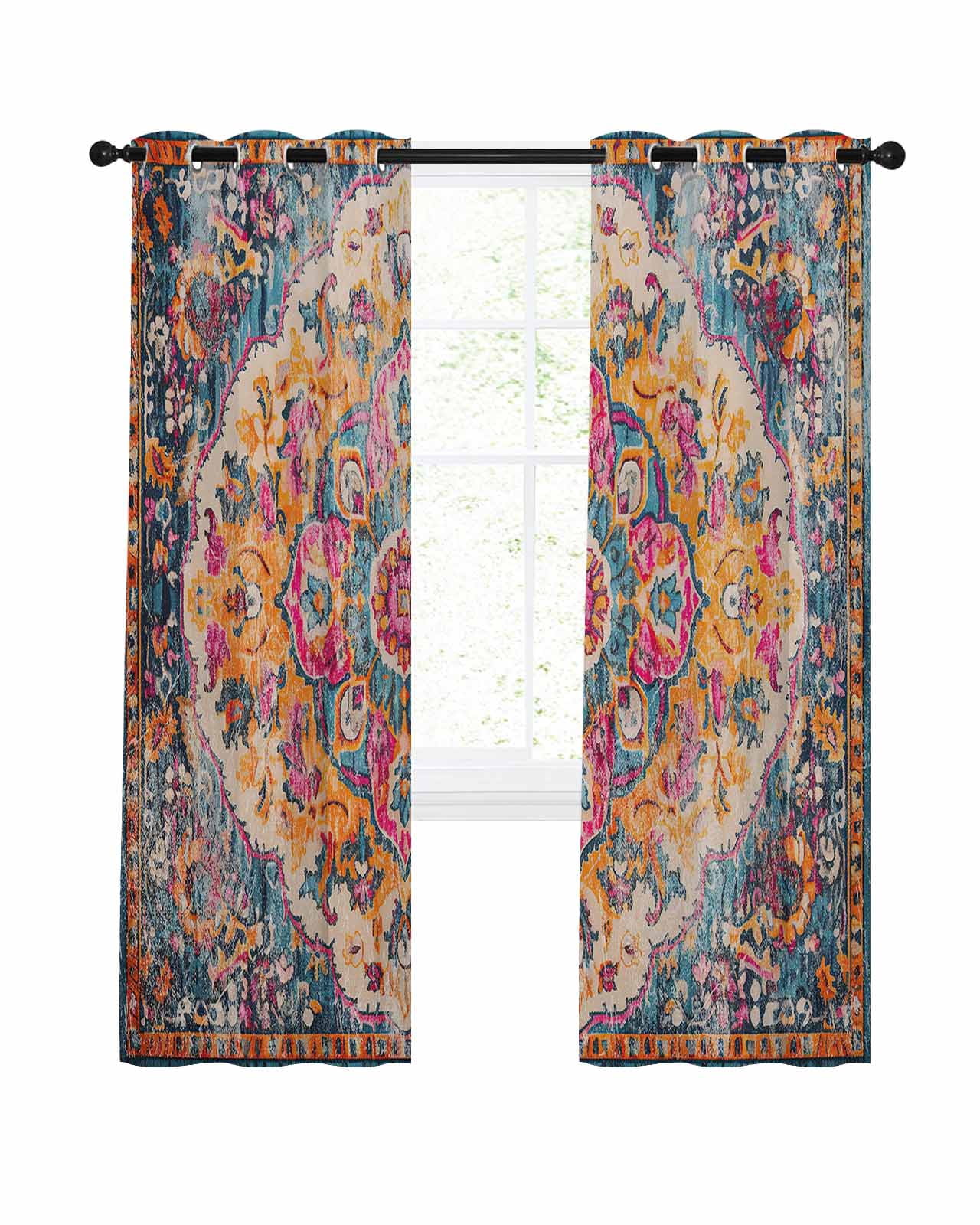 Blue Pink Blackout Curtains 84 Inches Long for Bedroom, Boho Middle ...