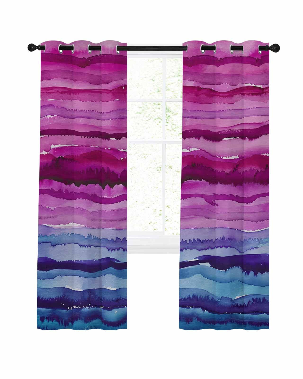 Blue Pink Blackout Curtains, Light Blocking Print Window Curtains ...