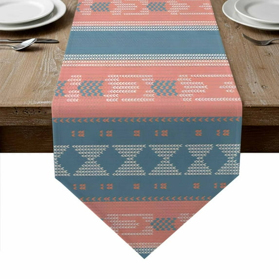 Blue Pink Boho Table Runner Linen Burlap Table Runner 120 Inches Long ...