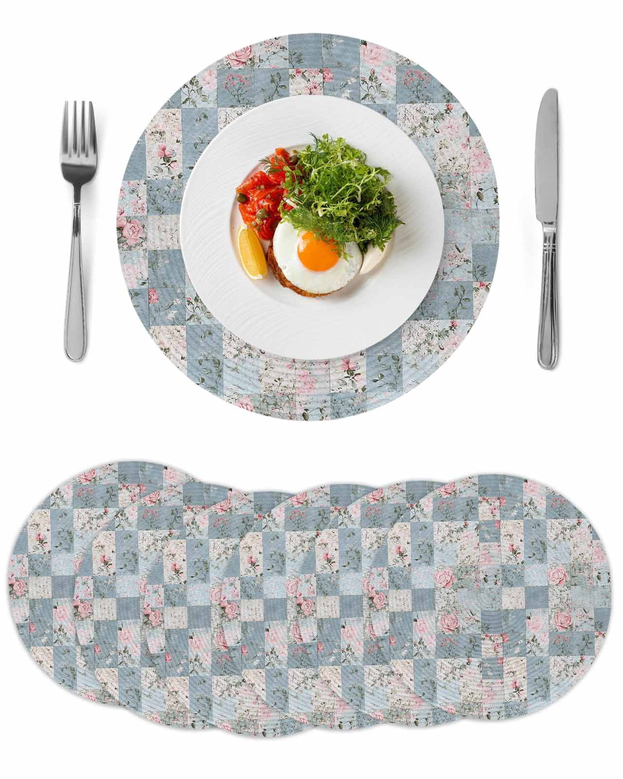 Blue Pink Botanical Round Placemats Set of 6 for Dinning Tables,Heat ...