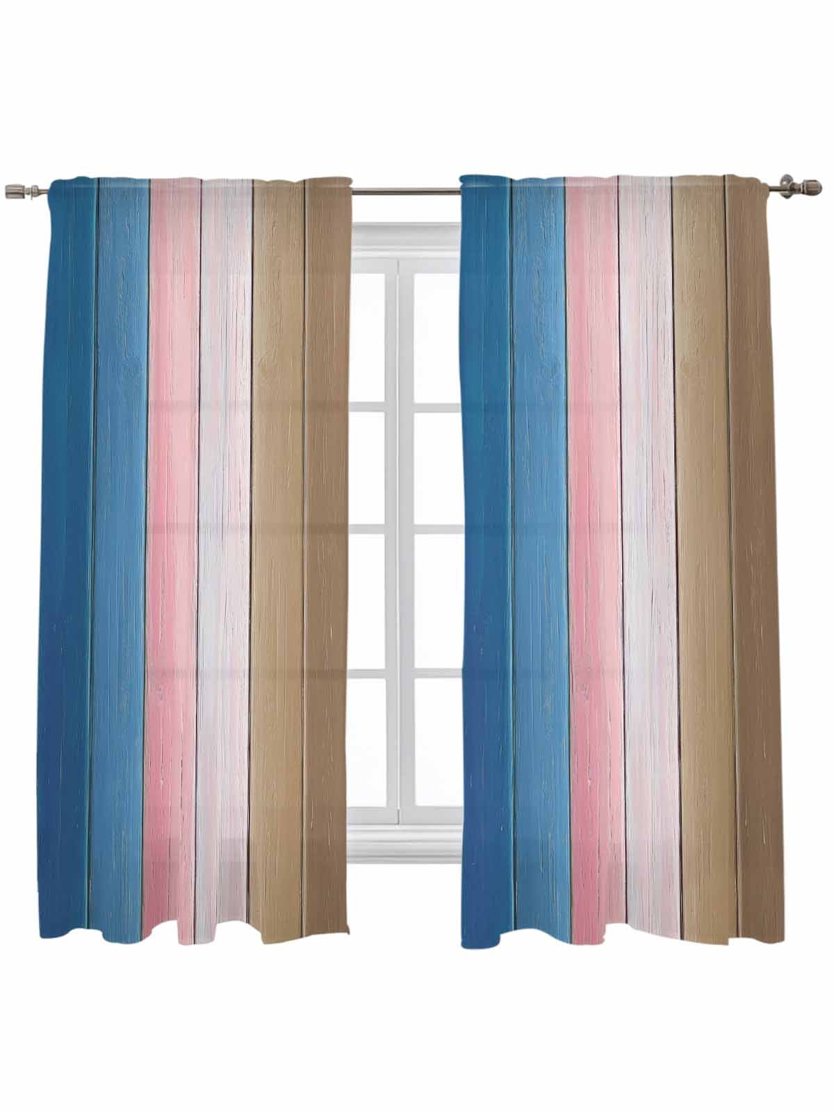 Blue Pink Brown Ombre Curtains 63 Inch Length, Sheer Curtains for ...