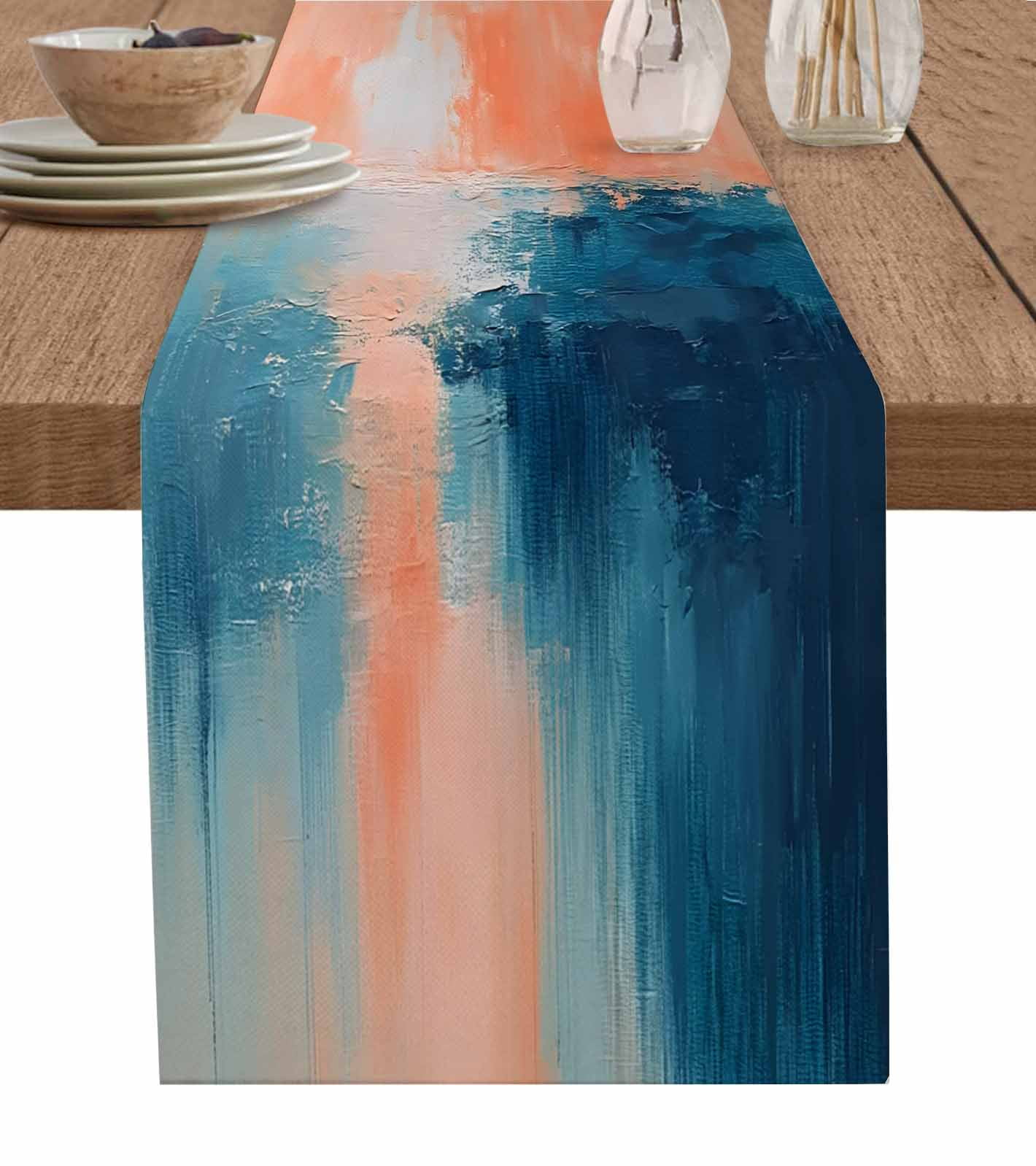 Blue Pink Burlap Cotton Table Runner 13x120 Inches Long, Minimalism ...