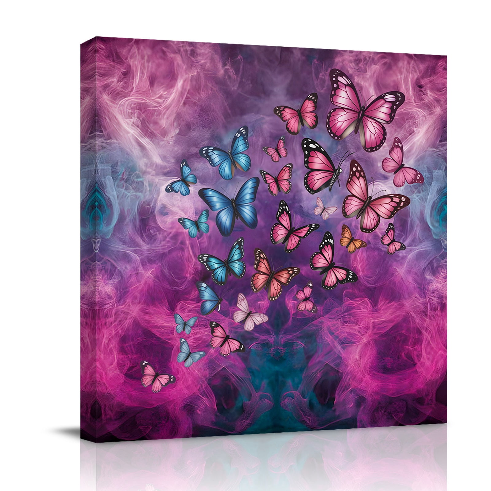 Blue Pink Butterflies Canvas Wall Art for Living Room, Purple Navy ...