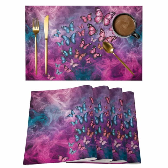 Blue Pink Butterflies Cotton Linen Placemats Set of 1, Purple Navy ...