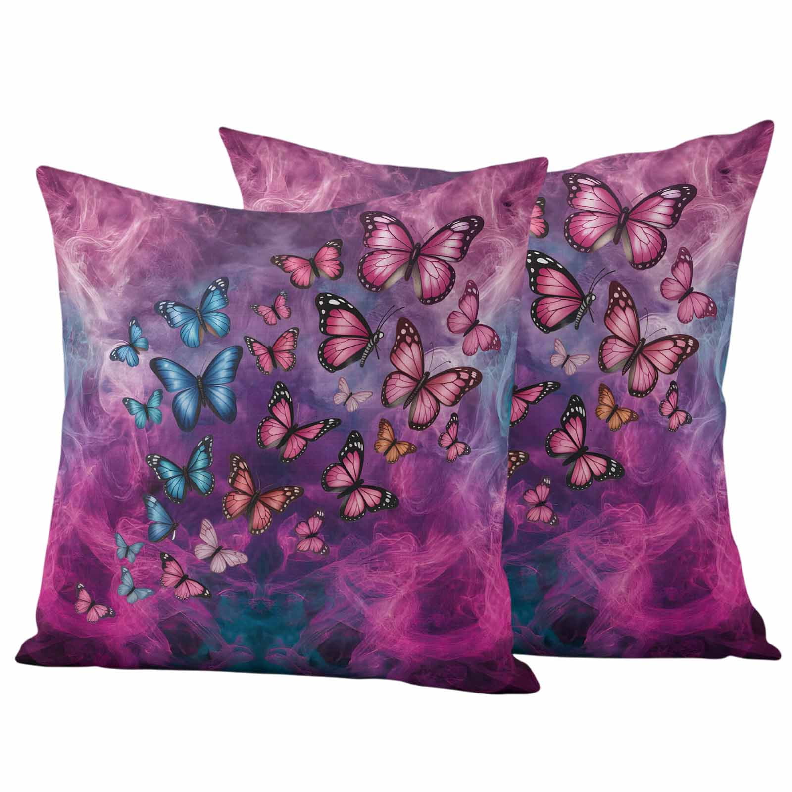 Blue Pink Butterflies Outdoor Pillow Covers Set of 2 Purple Navy Smoky ...