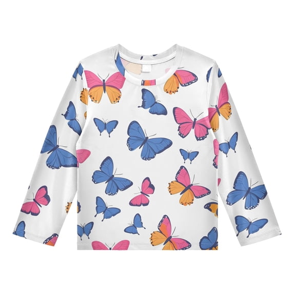 Blue Pink Butterfly Boys' Rash Guard Shirts UPF 50 Plus Sun Protection ...