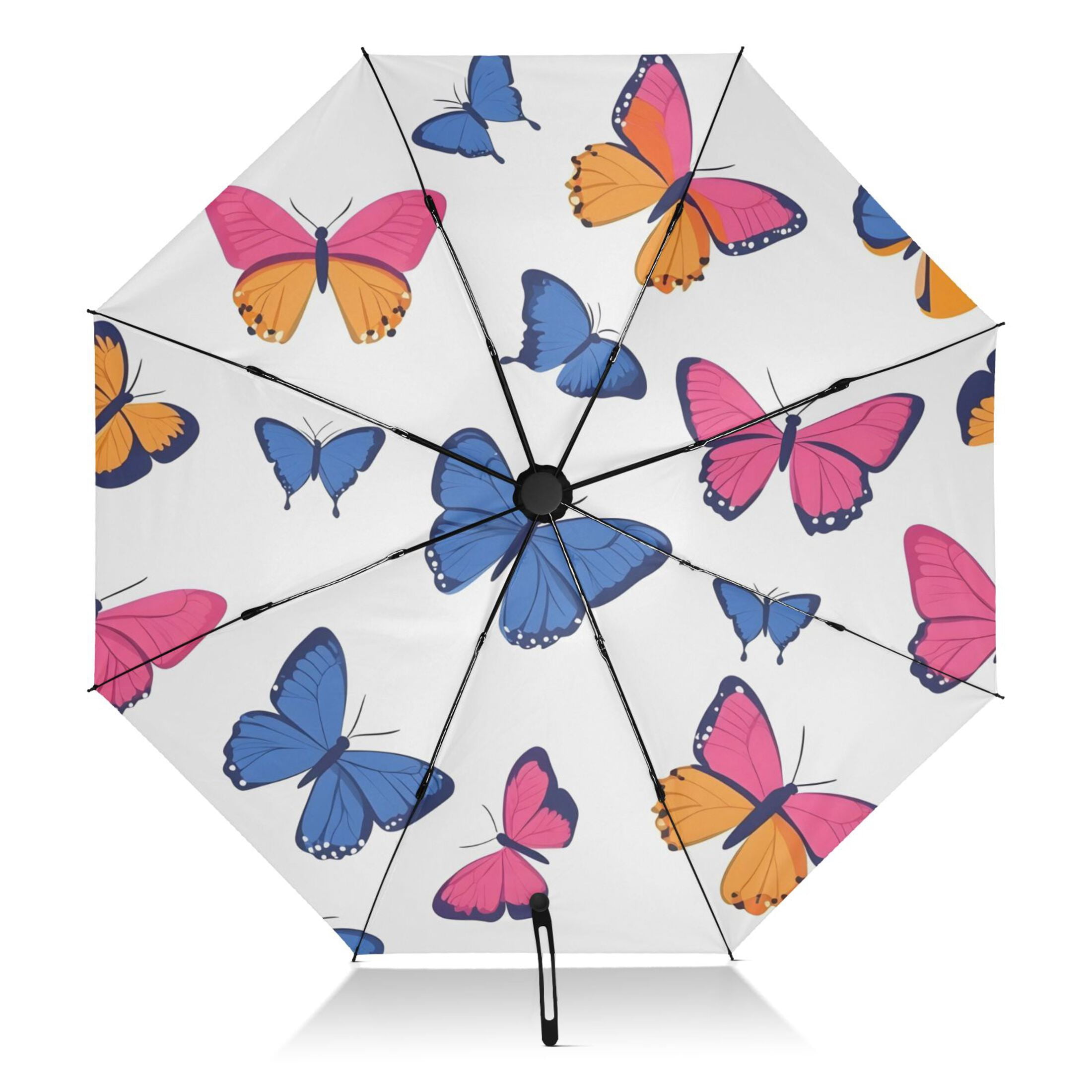Blue Pink Butterfly Umbrella Folding Sun Umbrella Travel Auto Open ...