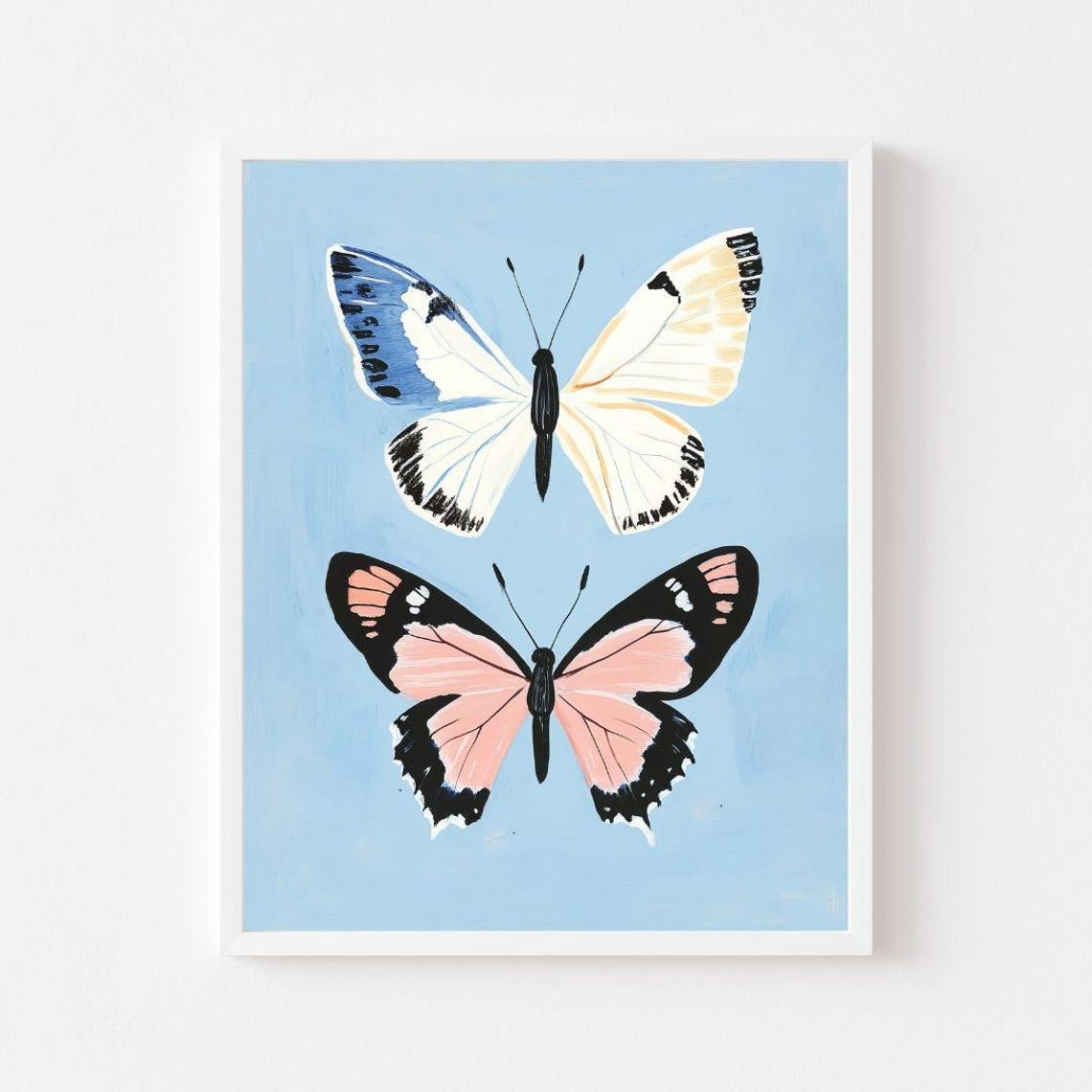 Blue And Pink Butterfly Wall Art Print Two Pastel Butterflies Painting ...